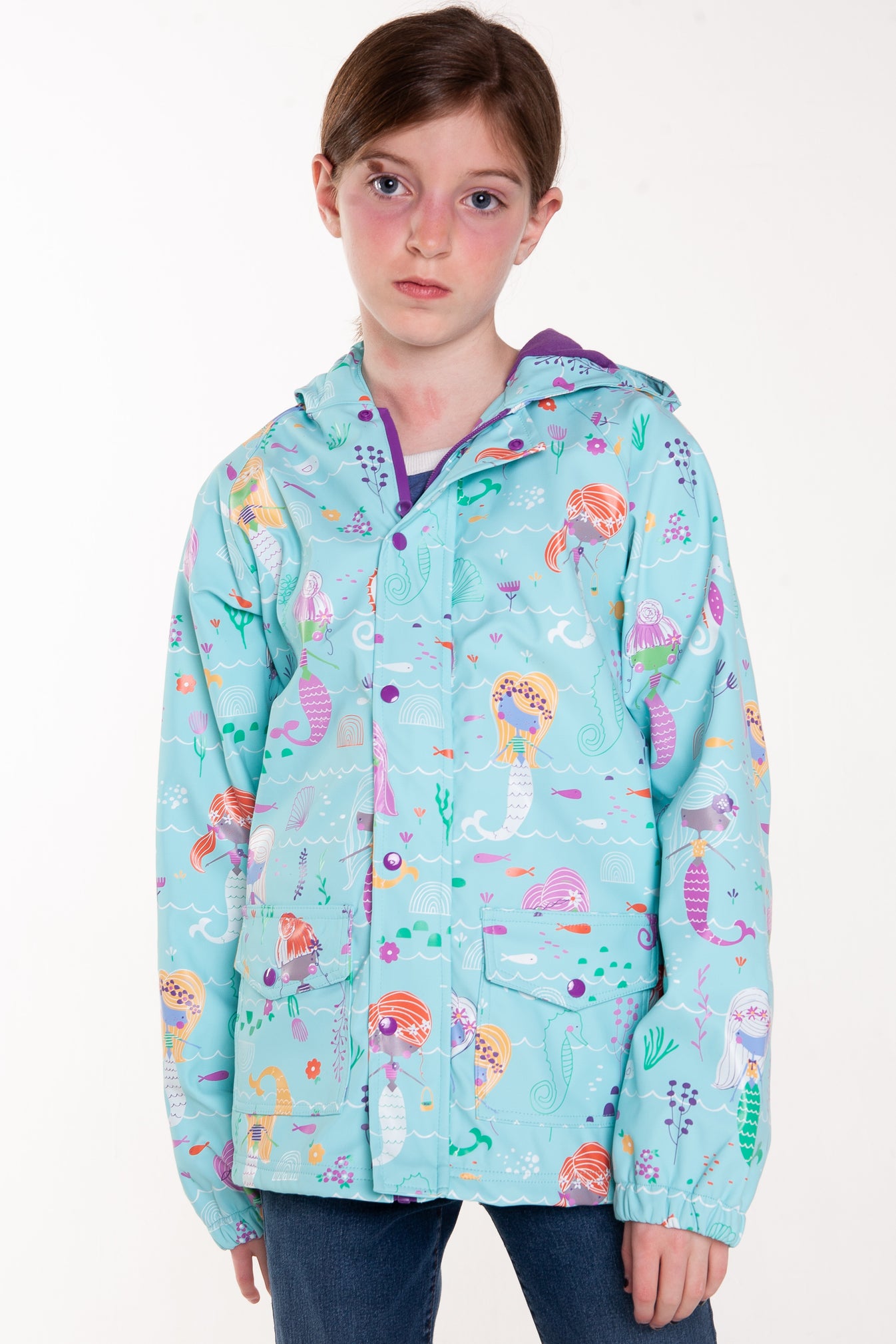 Mermaids Children's Rain Jacket w/ Soft Lining & Easy on Snaps – Oaki
